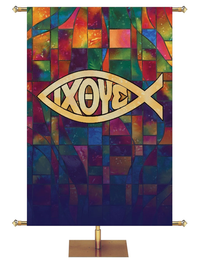 Custom Banner Stained Glass Symbols of Faith Fish