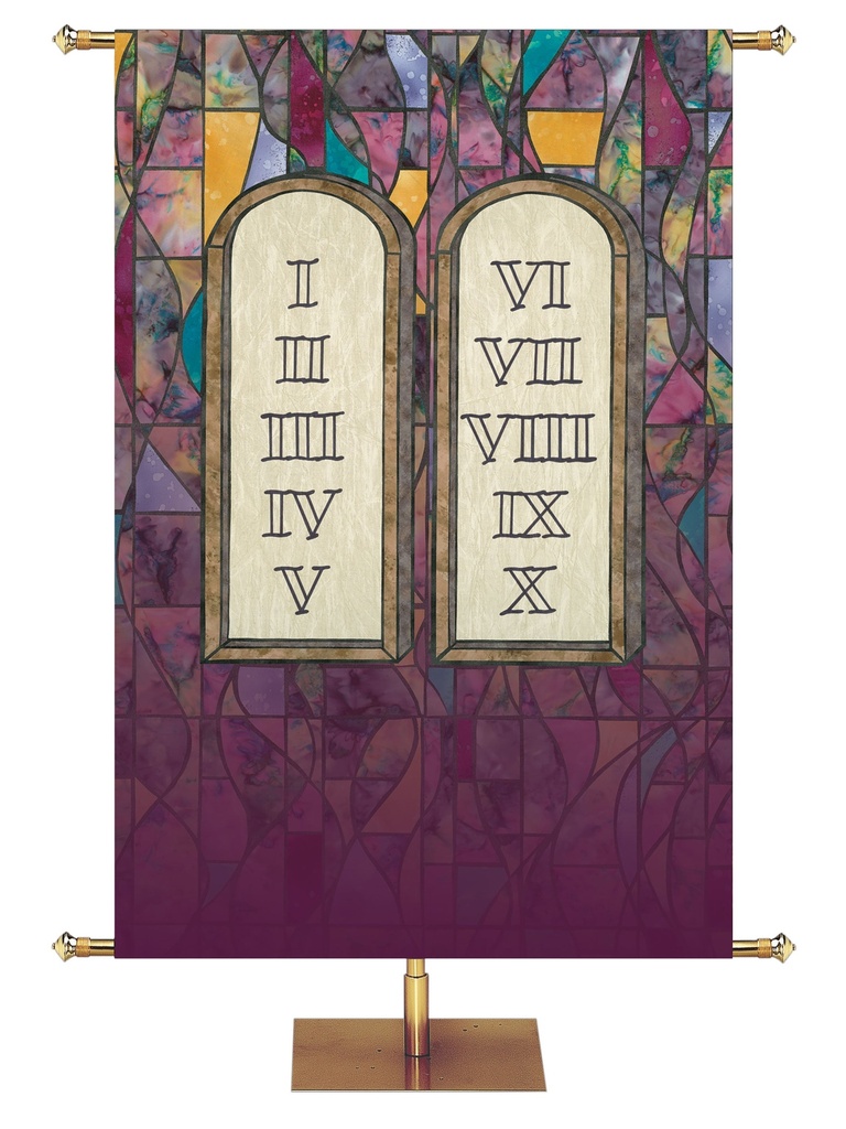 Custom Banner Stained Glass Symbols of Faith Ten Commandments