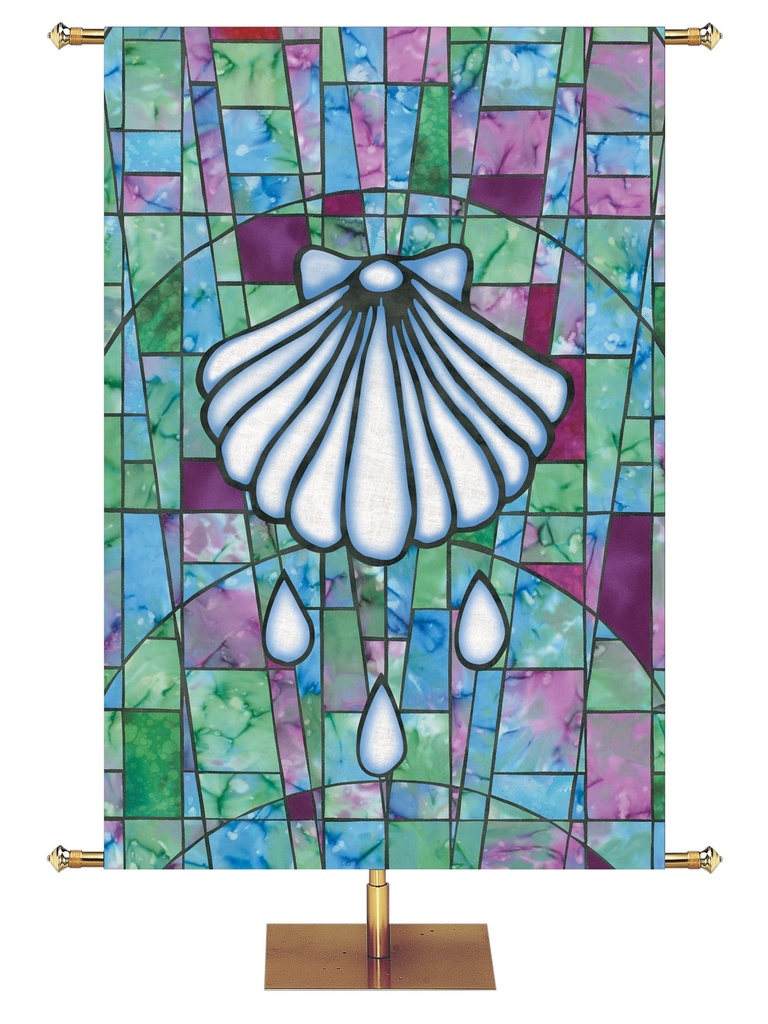 Stained Glass Symbols of Faith Baptism Shell